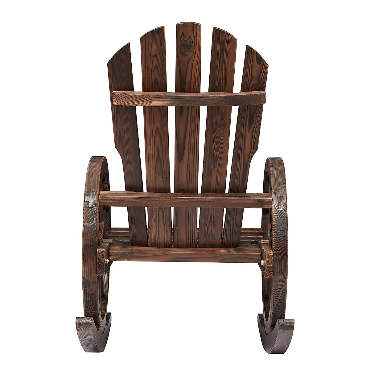 KINTNESS Wagon Wheel Wood Rocking Chair Outdoor Furniture Patio Chairs Armrest Rocker for Garden