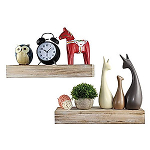 Spiretro Rectangle Floating Shelves Wall Mounted Set of 2, Ledge to Storage Organize and Display Trophy, Photo Frames for Home Décor, Space Saving in Bathroom, Kitchen, 16.5 inch, Wood_Rustic Grey