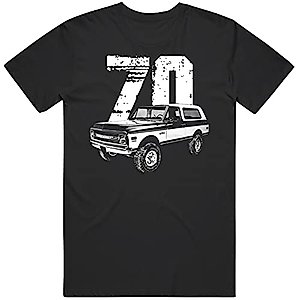 1970 Chevy K5 Blazer Front Three Quarter View with Year T Shirt L Black