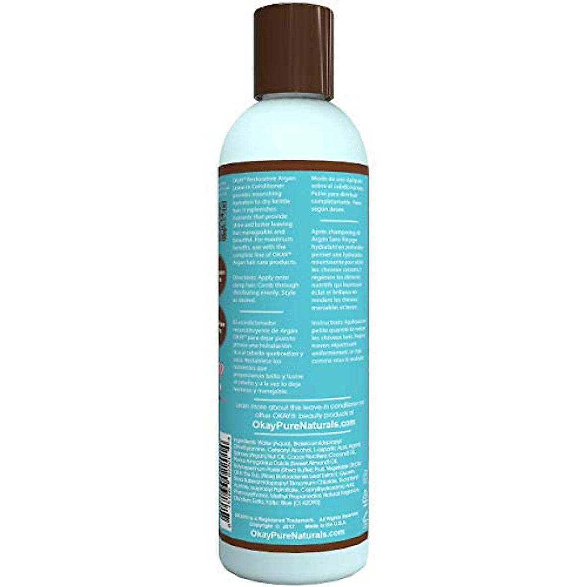 OKAY | Argan Leave In Conditioner | For All Hair Types & Textures | Restore, Hydrate & Smooth Hair | With Coconut, Almond, & Aloe Vera | Free Of Parabens, Silicones, Sulfates | 8 Oz