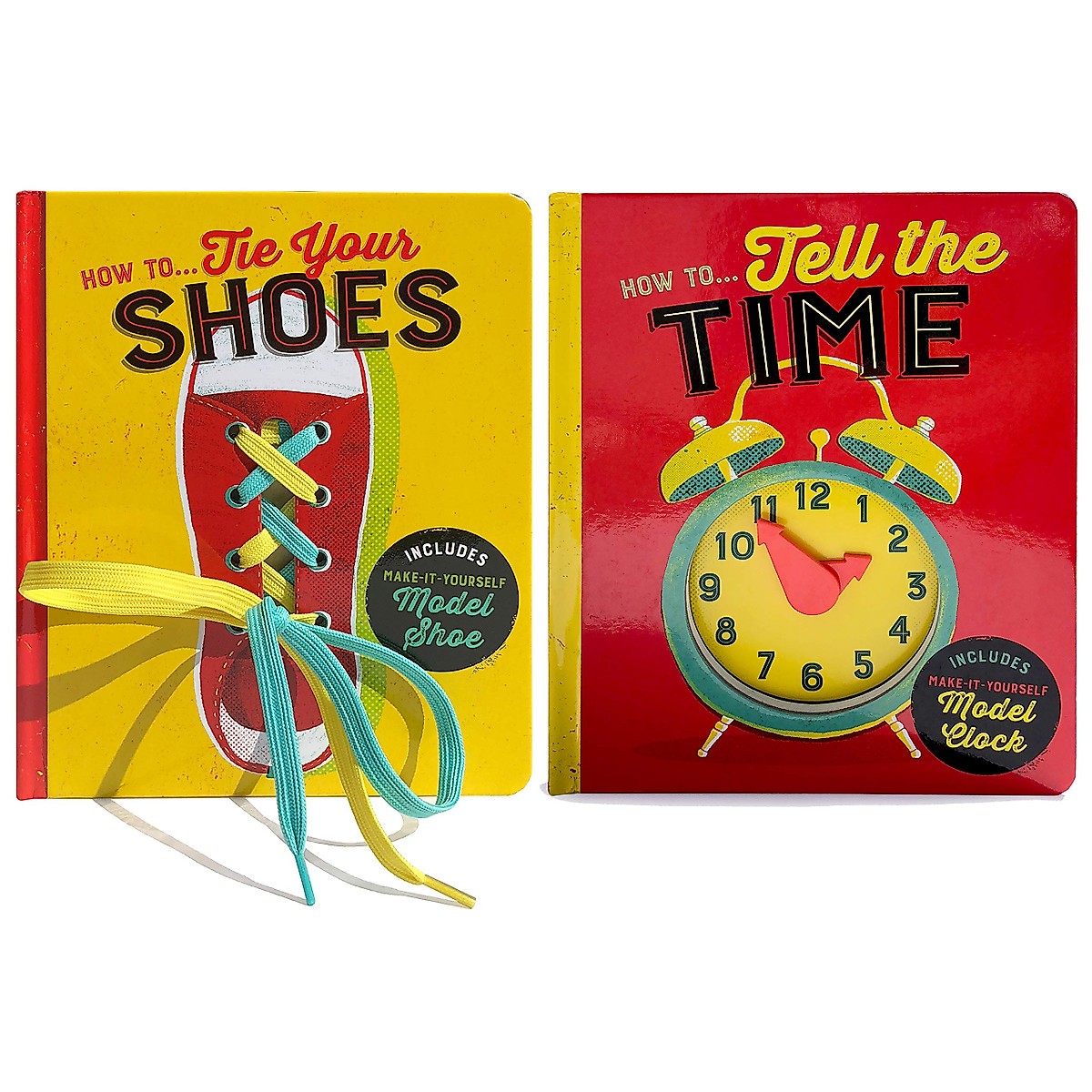2-Pack How To... Board Books - How to Tie Your Shoes & How To Tell Time, Interactive Educational Bundled Set, Ages 3-9