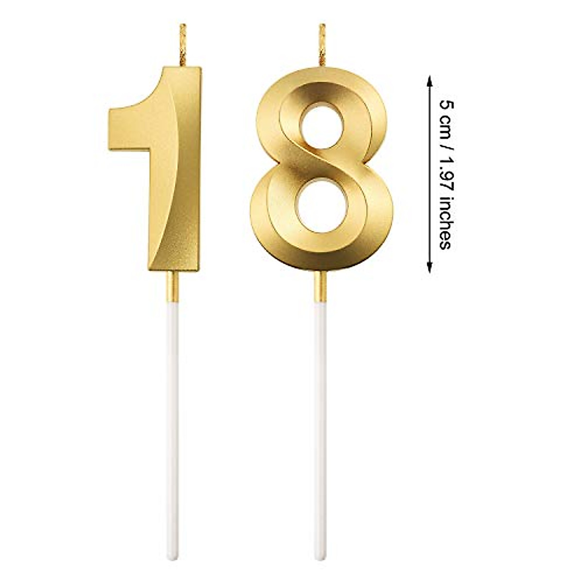 BBTO 18th Birthday Candles Cake Numeral Candles Happy Birthday Cake Topper Decoration for Birthday Party Wedding Anniversary Celebration Supplies (Gold)