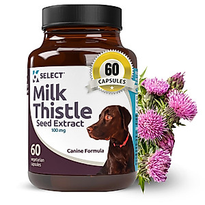 K9 Select Milk Thistle for Dogs, 100mg - 60 Vegetable Capsules - Canine Liver Health Milk Thistle Supplement - Liver Supplement - Liver Support Supplement - Milk Thistle Herbal Supplements
