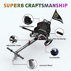 COOL&FUN Hoverboard Seat Attachment Go Kart Adjustable Frame Length Accessory for 6.5''8''10',Hoverboard Accessories for self Balancing Scooter