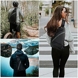 all4way Sling Backpack Tablet - Swiss Design with fast USB Charging - RFID Anti Theft Travel Biking Bag (10.2, Black)