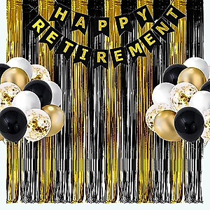 Black and Gold Party Streamers Decoration - GREATRIL Foil Fringe Backdrop for Anniversary/Retirement/Graduation/Farewell/Cocktail/Prom/EID/Birthday - 3.2ft X 8.2ft - 2 Packs