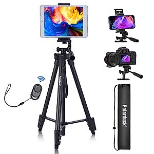 Polarduck 60" Camera Tripod Phone Stand: Selfie Stick Tripod for iPhone iPad with Cell Phone Mount, Remote and Travel Bag Compatible with Canon Nikon Sony DSLR | Cellphone | Tablet | Projector