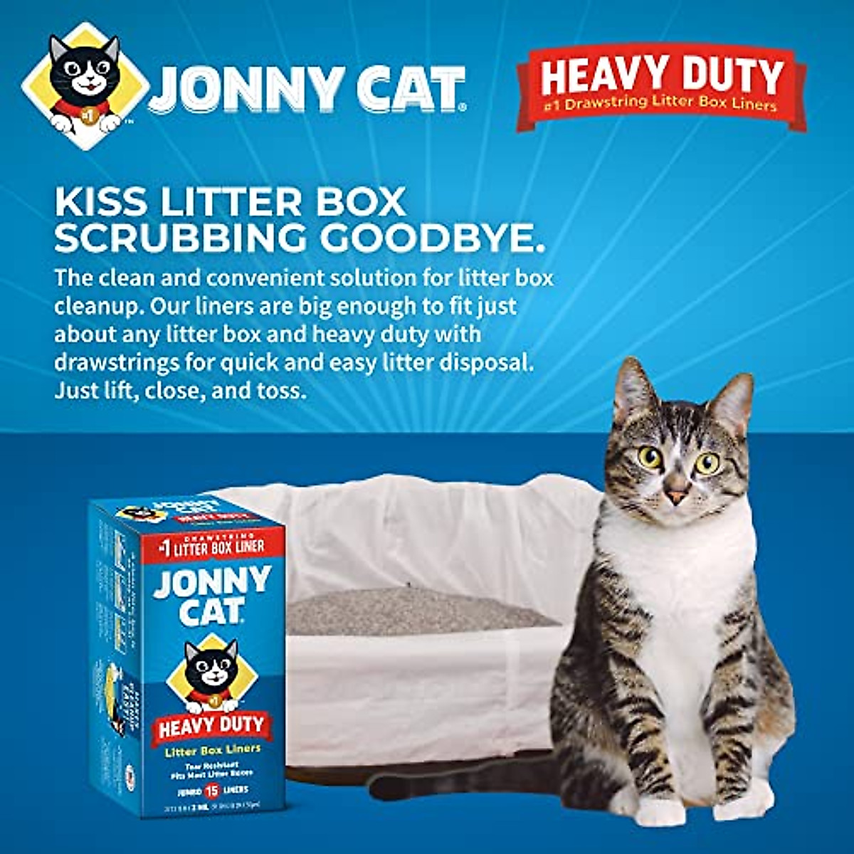 Jonny Cat Heavy Duty Jumbo Tear-Resistant Litter Box Liners, 15 Count