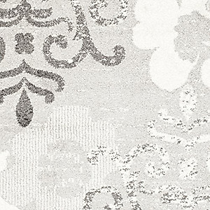 SAFAVIEH Adirondack Collection 8' x 10' Silver / Ivory ADR114B Floral Glam Damask Distressed Non-Shedding Living Room Bedroom Dining Home Office Area Rug