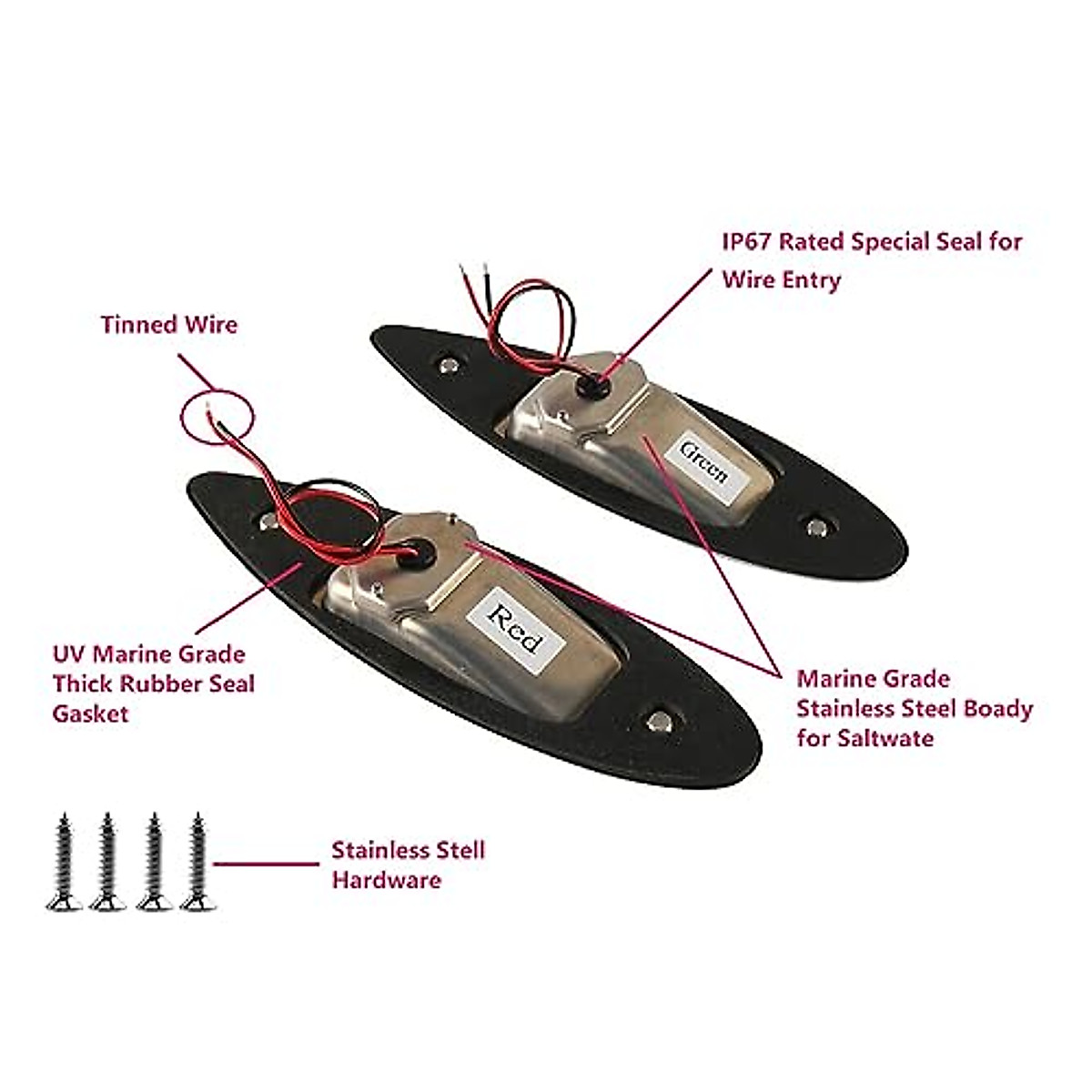 Marine Boat Navigation Lights, LED Bow Light, Boat Navigation Lights Red and Green, Vertical Mount Sidelight, 12 V, 2NM