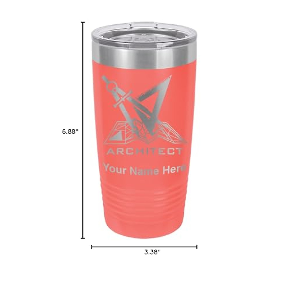 LaserGram 20oz Vacuum Insulated Tumbler Mug, Architect Symbol, Personalized Engraving Included (Coral)