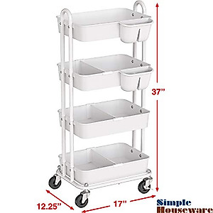 SimpleHouseware Heavy Duty 4-Tier Utility Rolling Cart, White