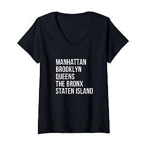 Womens Manhattan, Brooklyn, New York City Five Boroughs NYC V-Neck T-Shirt