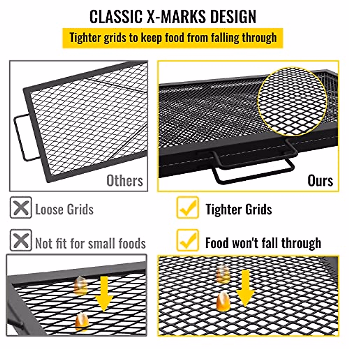 VEVOR Fire Pit Cooking Grate 30 Inch, Foldable Square Cooking Grill Grates, Heavy Duty X-Marks BBQ Grill with Portable Handle & Solid Steel for Outdoor Campfire Party & Gathering