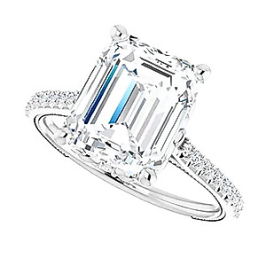 JEWELERYIUM 3 CT Emerald Cut Colorless Moissanite Engagement Ring, Wedding/Bridal Ring Set, Solitaire Halo Style, Solid Sterling Silver Vintage Antique Anniversary Promise Ring Gift for Women (5.5)