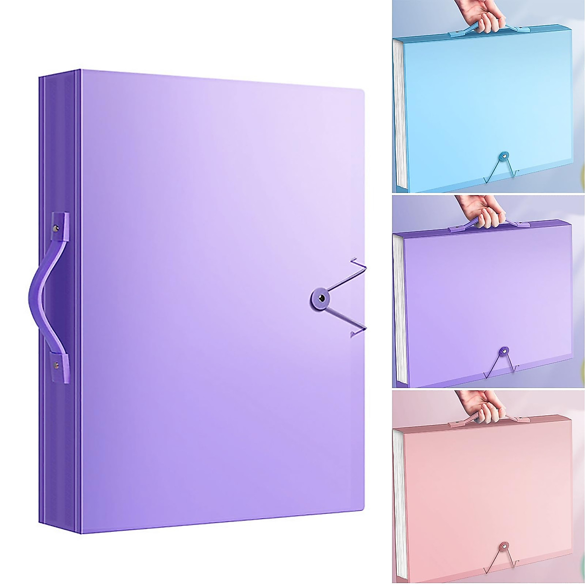 Worparsen Rhinestones Painting Photo Album A3 60Pages Clear Pockets Plastic Sleeves Buckle Crack-Resistant Diamonds Art Portfolio Folder Purple