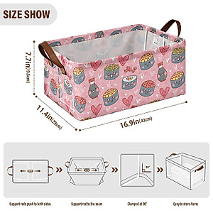 SLHKPNS Collapsible Storage Bins with Handles Sushi Coke Storage Baskets for Shelves and Closet with Metal Frame Organizer Bins for Clothing,1PC,16.9"x11.4"x7.7", Pink Hearts