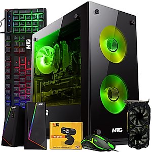 MTG Aurora 4T Gaming Tower PC- Intel Core i7 4th Gen, AMD RX 580 GDDR5 8GB 256bits Graphic, 16GB Ram DDR3, 1TB Nvme, RGB Keyboard Mouse and Speaker, Webcam, Win 10 Home