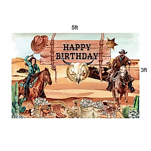 Western Cowboy Birthday Party Decorations Set with Western Cowboy Theme Happy Birthday Banner Balloon Cake Topper Cupcake Topper Background for Western Cowboy Party Supplies