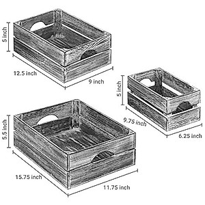 MyGift Country Rustic Gray Washed Wood Storage Decorative Box, Nesting Wooden Crate Box Container, Set of 3