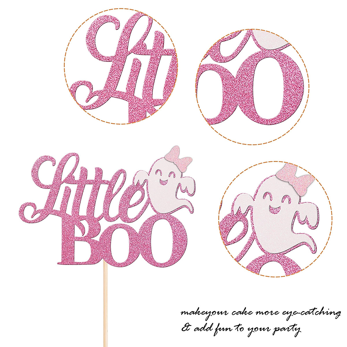 1 Pack Little Boo Halloween Cake Topper Glitter Happy Boo Day Ghost Cake Pick Baby Shower Birthday Happy Halloween Party Cupcake Decoration Supplies Pink