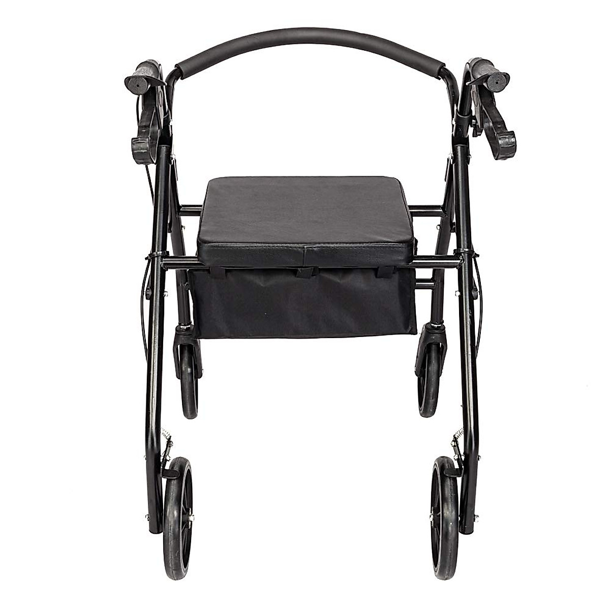 Rollator Walker with Seat, Steel Rolling Walker with 8-inch Wheels Supports up to 286.6lbs,Rolling, for Injuries, Seniors, & Adults (Black)
