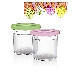 EVANEM 2/4/6PCS Creami Deluxe Pints, for Creami Ninja Ice Cream Deluxe,16 OZ Ice Cream Pints with Lids Bpa-Free,Dishwasher Safe for NC301 NC300 NC299AM Series Ice Cream Maker,Pink+Green-2PCS