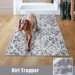 Wonnitar Moroccan Indoor Door Mat - 32''x48'' Entrance Doormat Entry Rug, Washable Grey Absorbent Non-Slip Front Door Mat Low-Profile Dirt Resist Rug for Bathroom Entryway (Grey,47.2'' x 31.5'')