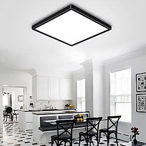 Rezant 12 Inch 24W Flush Mount Square LED Ceiling Light, 3000K/4000K/6000K Adjustable Flush Mount Light Fixture, 2800LM Bright Flat Ceiling Light Fixtures for Bedroom, Kitchen, Hallway (Black-4 Pack)
