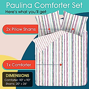 Refinery29 | Paulina Bedding Collection Modern Reversible Luxury Ultra Soft Comforter, All Season Premium 4 Piece Set, Design for Home Hotel Décor, (Full/Queen, White)