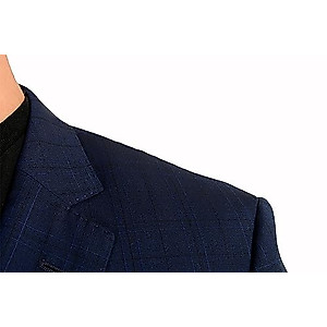 Hugo Boss Men's Huge6 Blue Slim Fit 100% Wool Plaid Blazer US 40L IT 50L