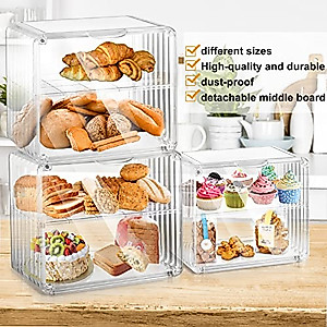 Bread Box Double Layer Bread Holder, Durable Plastic Food Storage Container, Clear Bread Boxes for Kitchen Countertop, Bread Bin for Homemade Bread, Cupcakes, Cookies, Muffins (11"x5.9"x9.6")