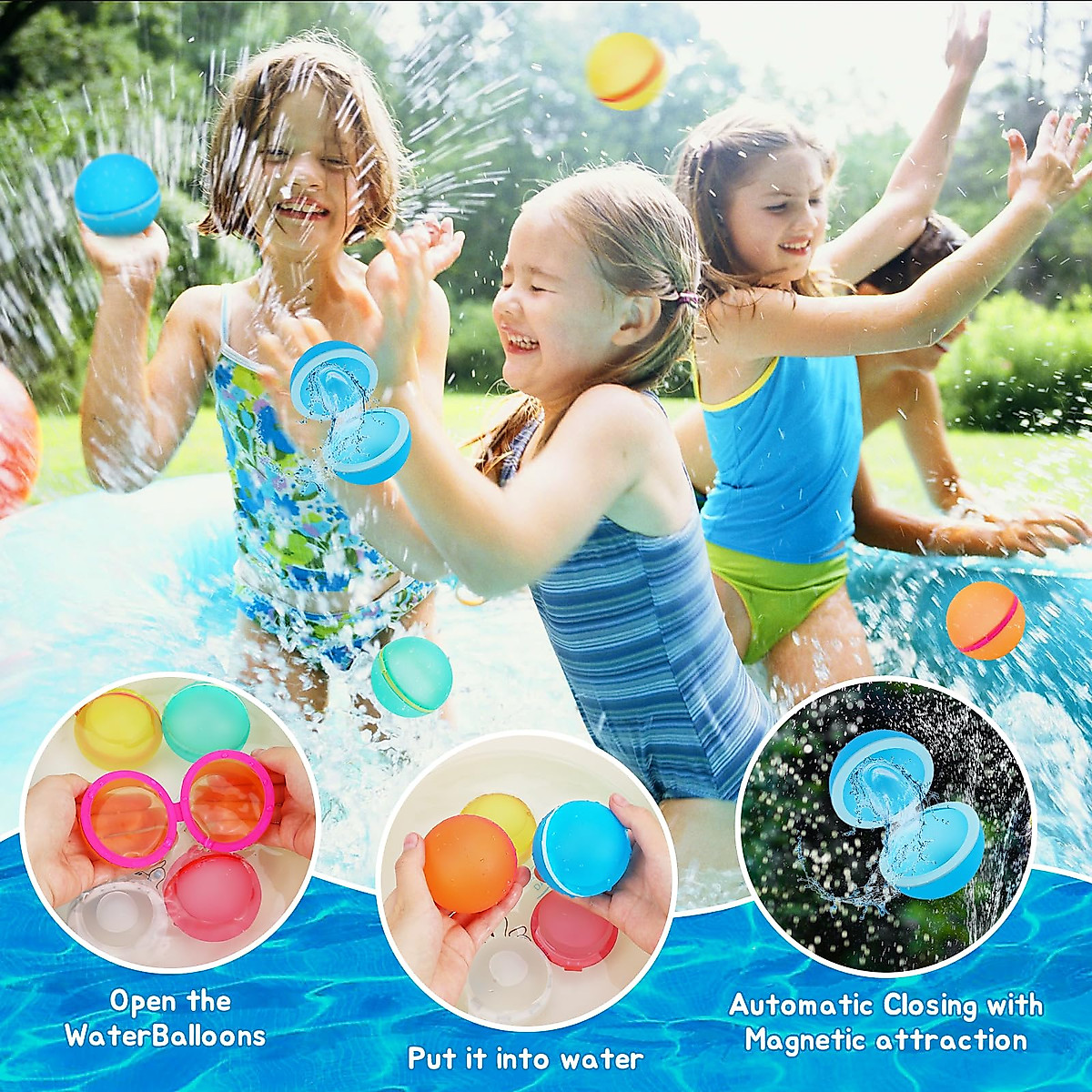 Reusable Water Balloons,Self-Sealing Water Bomb for Kids Adults,Silicone Water Ball Easy Quick Fill Summer Toy,Soft & Safe Fun Splash Water Bomb Party Supplies(6 PCS)