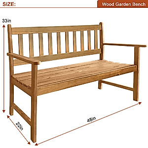 BSTOPHKL Outdoor Wood Bench 2-Person Garden Bench 705Lbs Weight Capacity Acacia Wood Patio Bench for Porch Lawn Balcony Backyard, Nature
