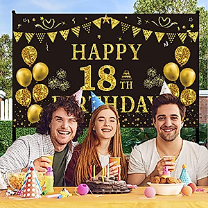 Trgowaul 18th Birthday Decorations for Men - Black Gold 18th Birthday Backdrop Banner 5.9 X 3.6 Fts Happy 18th Birthday Decorations for Boys Photography Supplies Background Birthday Party Decorations