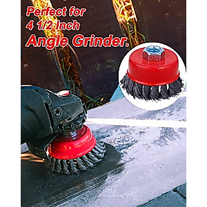 Rocaris 6 Pack Wire Wheel Cup Brush, 3 & 4 Inch Twisted Knotted & Coarse Crimped Cup Brush for Angle Grinders, 5/8 -11 Inch Threaded Arbor