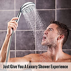 Shower Head, SR SUN RISE 6-Settings 5" High Pressure Handheld Shower Head Set with 2.45 Meter/96 Inch/ 8 FT Long Shower Hose and Shower Arm Mount with Brass Ball Joint,Chrome