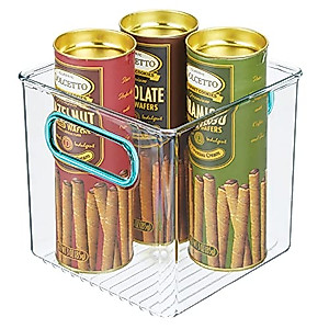 mDesign Plastic Kitchen Pantry Cabinet, Refrigerator or Freezer Food Storage Bins with Handles - Organizer for Fruit, Yogurt, Snacks, Pasta - Food Safe, BPA Free, 6" Cube, 4 Pack - Clear/Blue