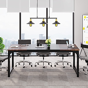 Tribesigns Conference Table, 6FT Meeting Seminar Table Rectangular Meeting Room Table, 70.8L x 31.5W x 29.5H, Rustic Brown/Black
