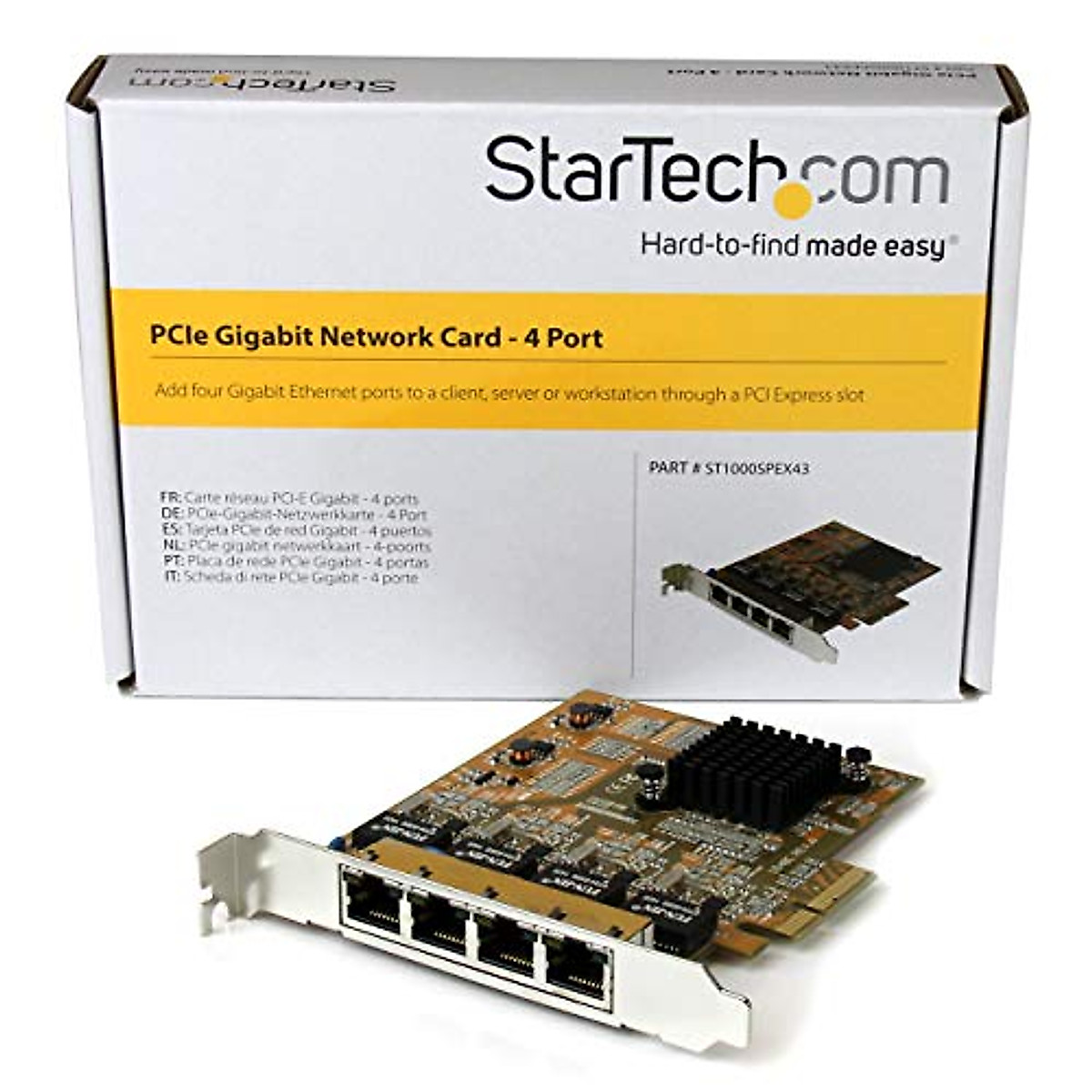 StarTech.com 4 Port PCIe Network Card - Standard Profile - RJ45 Port - Realtek RTL8111H Chipset - Ethernet Network Card - NIC Server Adapter Network Card , TAA (ST1000SPEX43)