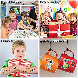 Partywind 290 Styles (30 Sheets) Luminous Space Tattoos for Kids Party Decorations, Glow Outer Space Party Supplies Favors with Astronaut/Rocket/Planet, Kids Games for Glow Party