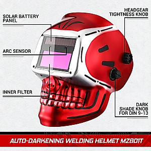 DEKORPO Welding Helmet Auto Darkening: True Color Solar Powered Auto Darkening Welding Helmets Welder Mask Hood (Skull Design)