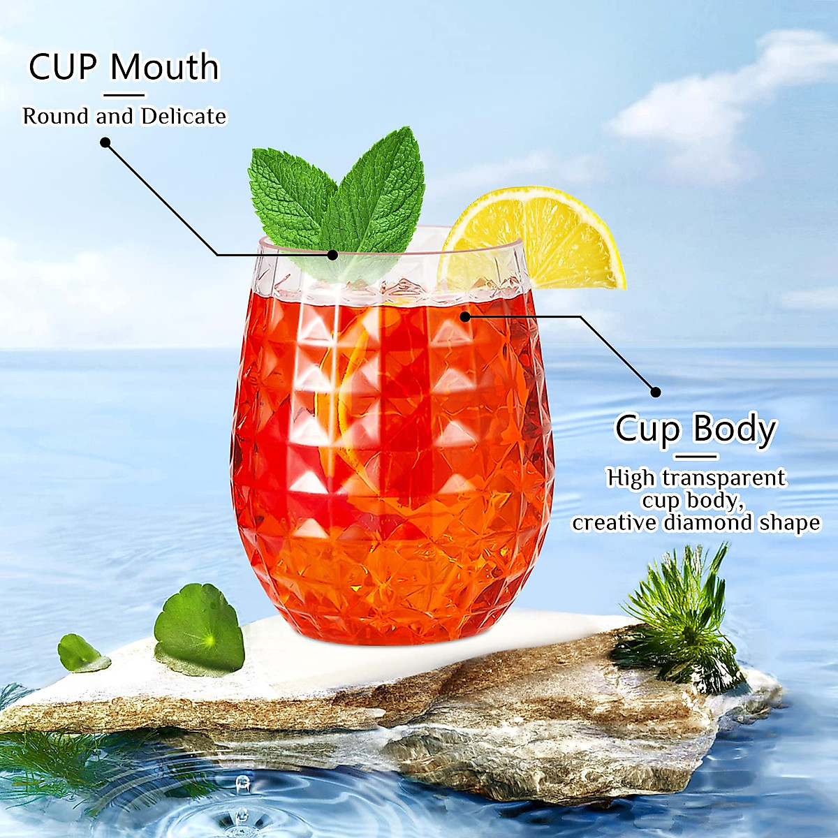 Ctosree 24 Pcs Plastic Wine Glasses 16 oz Plastic Cocktail Glasses Hawaiian Tiki Pineapple Cups Clear Stemless Reusable Whiskey Champagne Cups Shatterproof Unbreakable Mugs for Summer Party Wedding