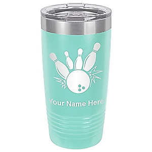 LaserGram 20oz Vacuum Insulated Tumbler Mug, Bowling Ball and Pins, Personalized Engraving Included (Teal)