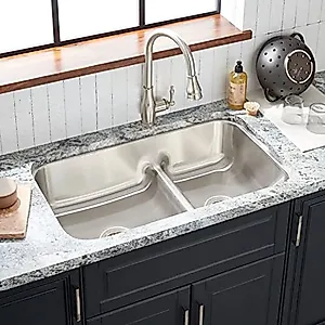Signature Hardware 948495 Cypress 34" Undermount 60/40 Double Basin Stainless Steel Kitchen Sink
