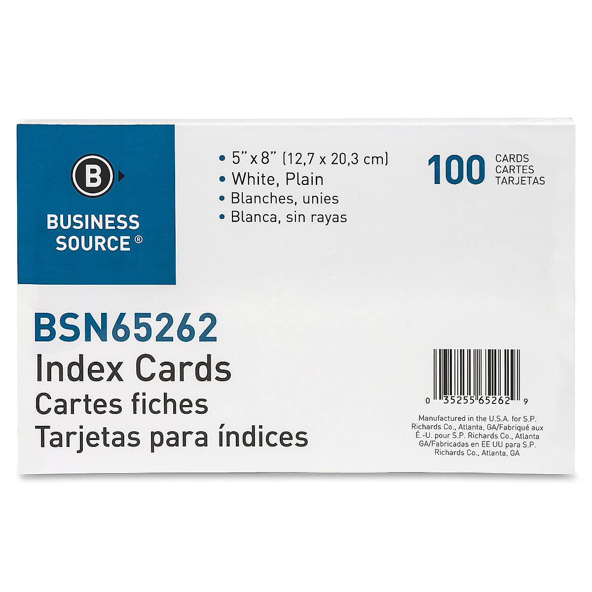Business Source Plain Index Cards, White, 5 X 8