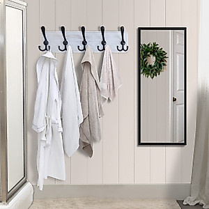 Dseap Coat Rack Wall Mounted - 5 Tri Hooks, Heavy Duty, Wooden Wall Coat Hanger Coat Hook for Clothes Hat Jacket Clothing, Natural & Black, 2 Packs