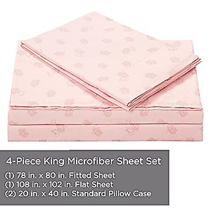Juicy Couture – Microber Sheet Set | King Size Bed Sheets | 4 Piece Set Includes Fitted Sheet, Flat Sheet and 2 Pillowcases | Deep Pockets, Wrinkle Resistant and Anti Pilling