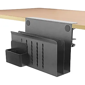 LUKETURE Desk Side Storage, Under Desk Laptop Holder, 2 Tier Steel Hanging Desk Storage, No Drill Under Desk Organizer, with Pen Holder, Hanging Desk Storage for Office and Home (Black 2 Tier)