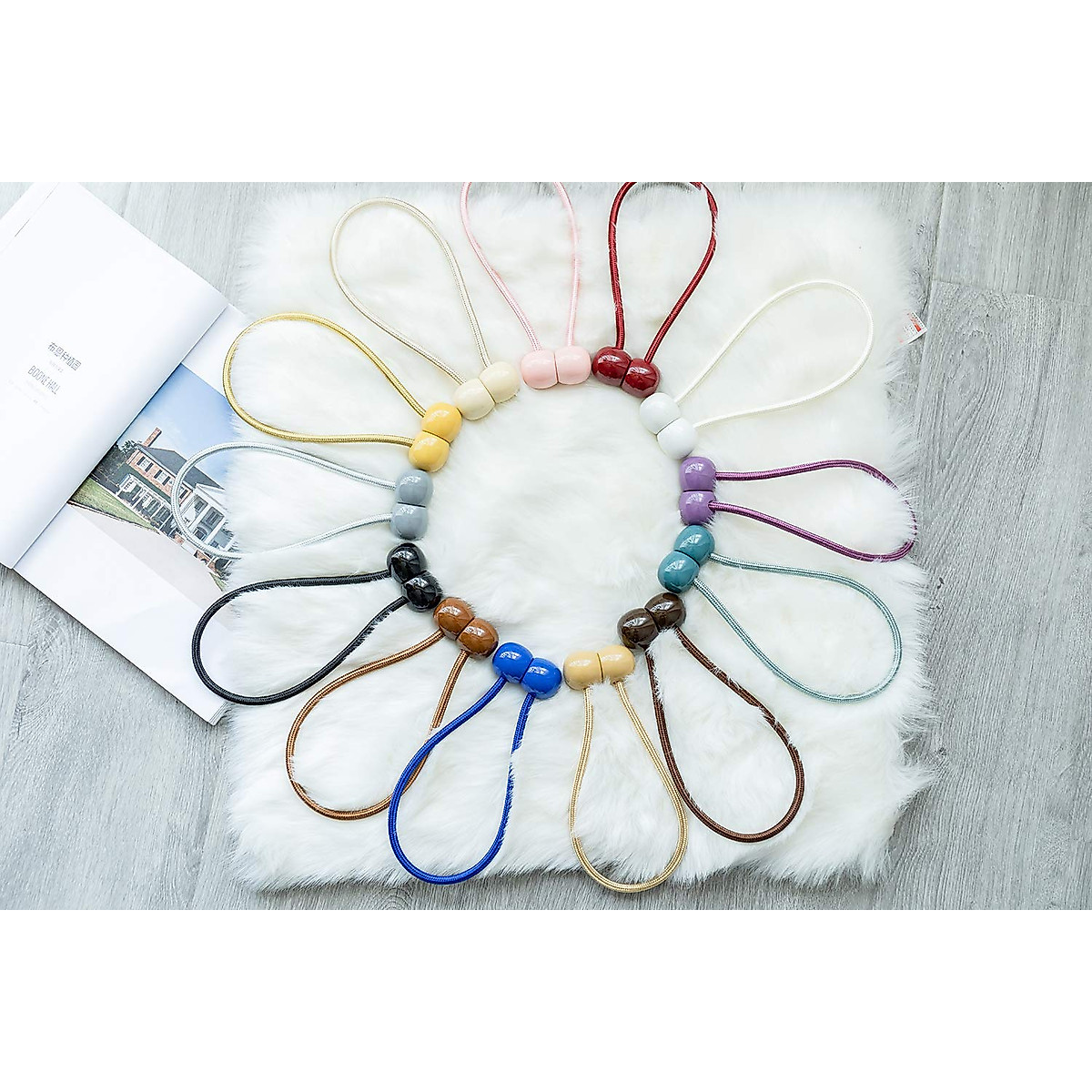 AINAAN 2 Packs Magnetic Curtain Tiebacks Unique Wooden Balls for Home Office Kitchen Sheer Blackout Panels, Light purple